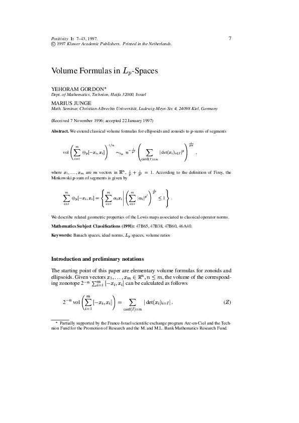 (PDF) Volume Formulas in Lp-Spaces | Marius Junge - Academia.edu