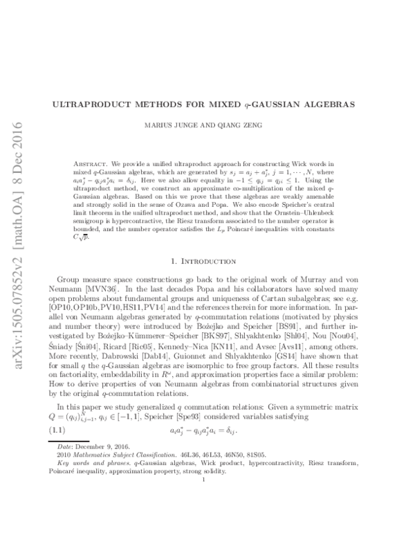 (PDF) Mixed $q$-Gaussian algebras | Marius Junge and Qiang Zeng ...