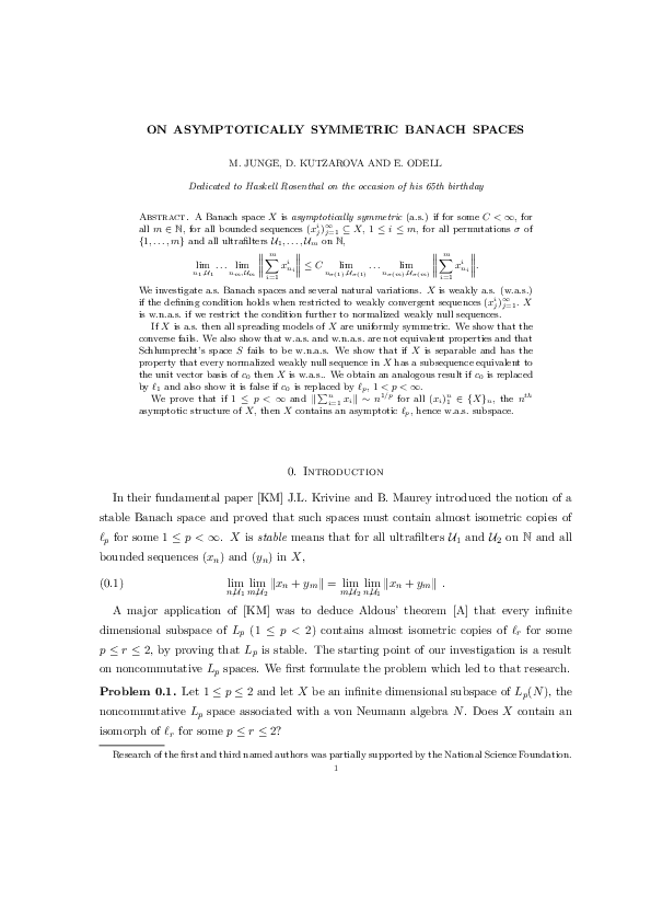 (PDF) On asymptotically symmetric Banach spaces