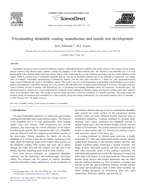 (PDF) Freestanding abradable coating manufacture and tensile test ...