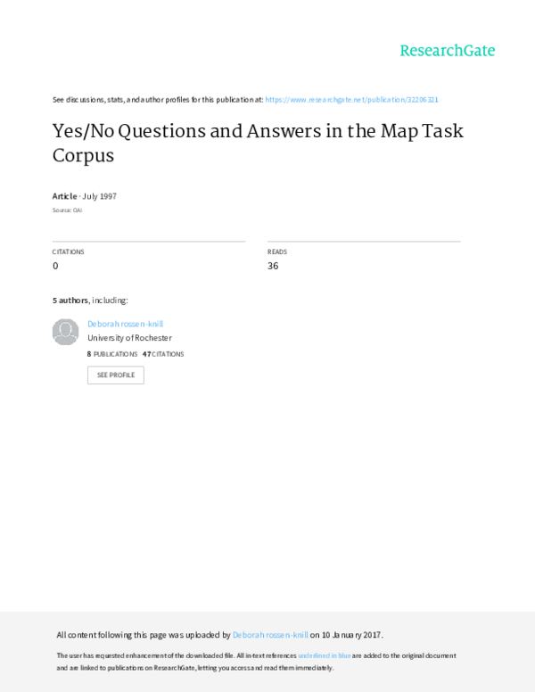 (PDF) Yes/No Questions and Answers in the Map Task Corpus