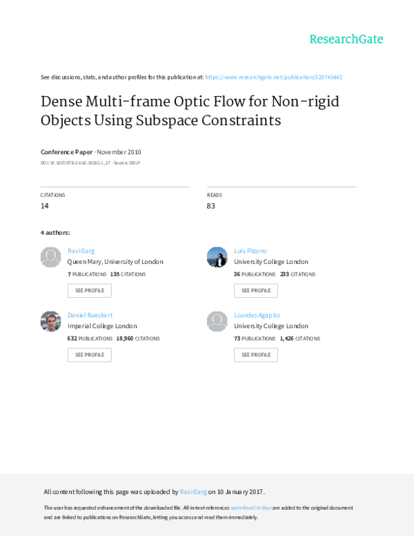 Pdf Dense Multi Frame Optic Flow For Non Rigid Objects Using Subspace Constraints