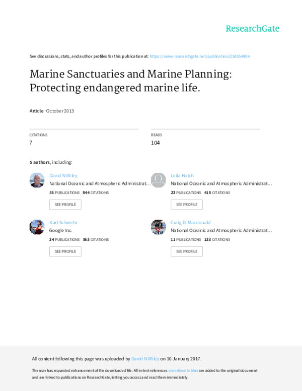 (PDF) Marine Sanctuaries and Marine Planning: Protecting endangered ...