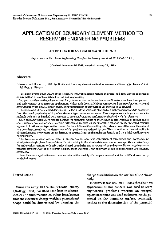 (PDF) Application of boundary element method to reservoir engineering problems