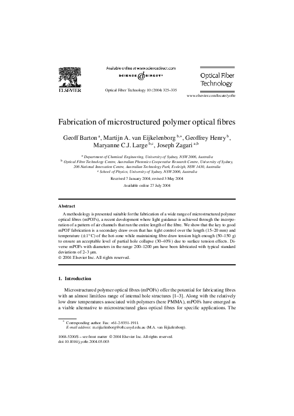 (PDF) Fabrication of microstructured polymer optical fiber preform