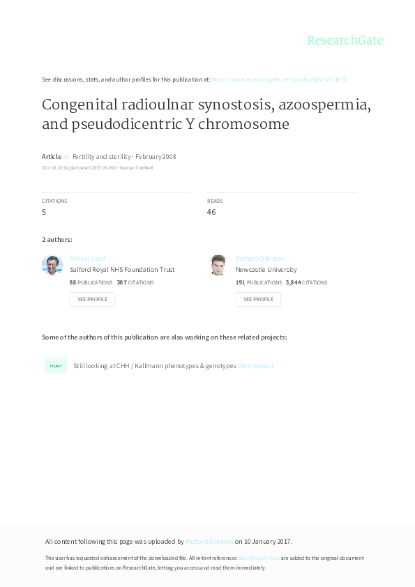 (PDF) Congenital radioulnar synostosis, azoospermia, and ...