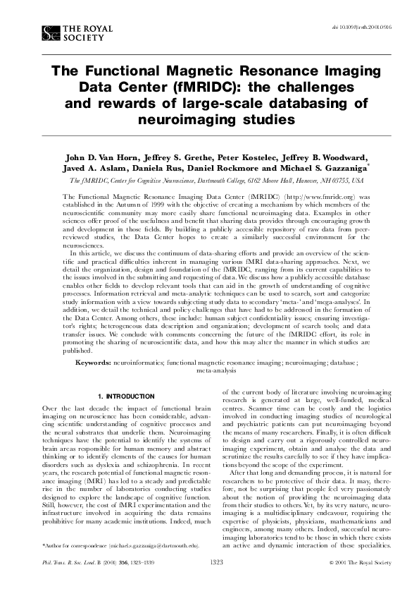 (PDF) The Functional Magnetic Resonance Imaging Data Center (fMRIDC ...