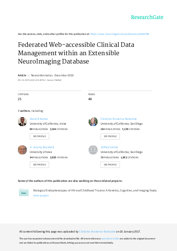 (PDF) Federated Web-accessible Clinical Data Management within an Extensible NeuroImaging Database