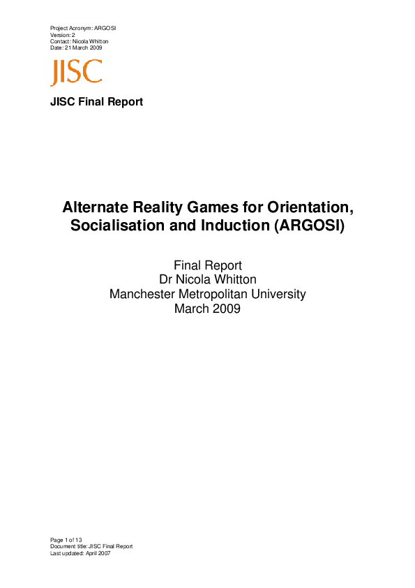 (PDF) Alternate Reality Games for Orientation, Socialisation and ...