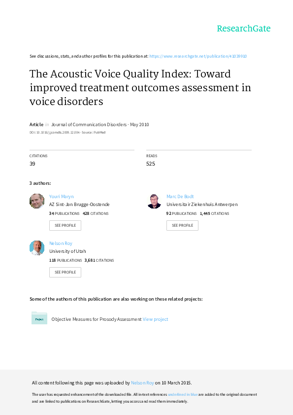 (PDF) The Acoustic Voice Quality Index: Toward improved treatment ...