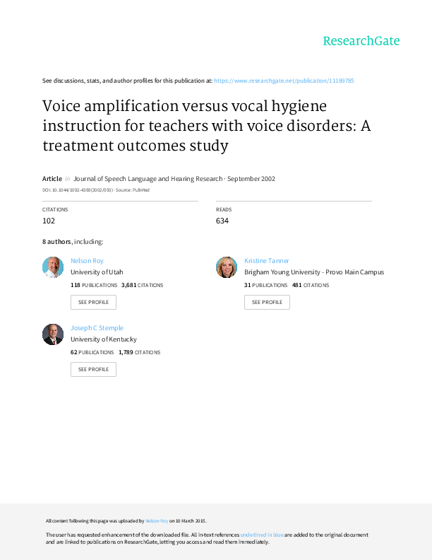 (PDF) Voice Amplification Versus Vocal Hygiene Instruction for Teachers ...
