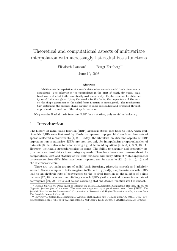 Pdf Theoretical And Computational Aspects Of Multivariate Interpolation With Increasingly Flat