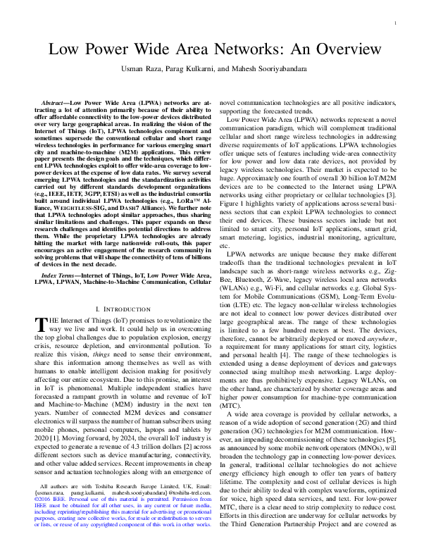 (PDF) Low Power Wide Area Networks: An Overview