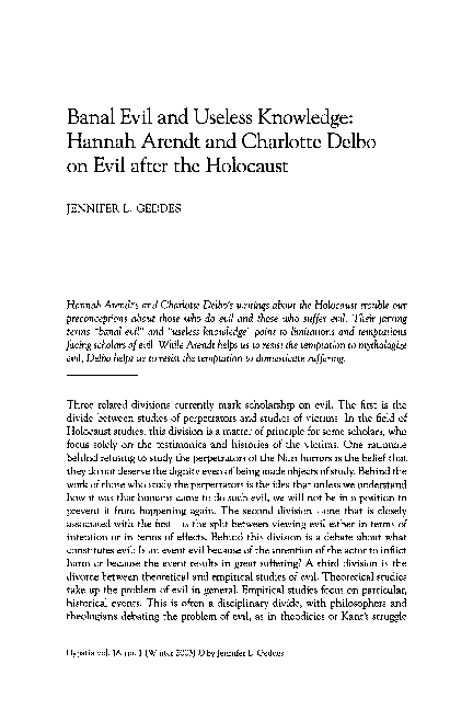 (PDF) Banal evil and useless knowledge: Hannah Arendt and Charlotte ...