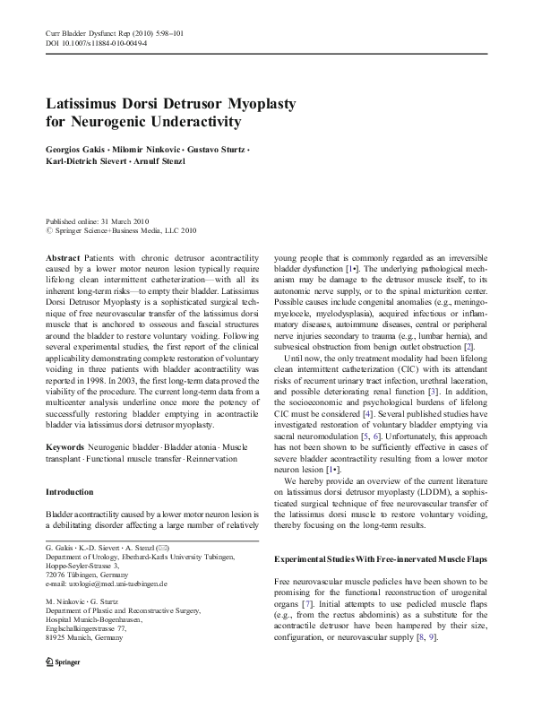 (PDF) Latissimus Dorsi Detrusor Myoplasty for Neurogenic Underactivity