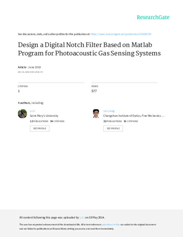 (PDF) Design a digital notch filter based on Matlab program for photoacoustic gas sensing systems