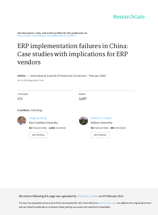 (PDF) ERP implementation failures in China: case studies with implications for ERP vendors
