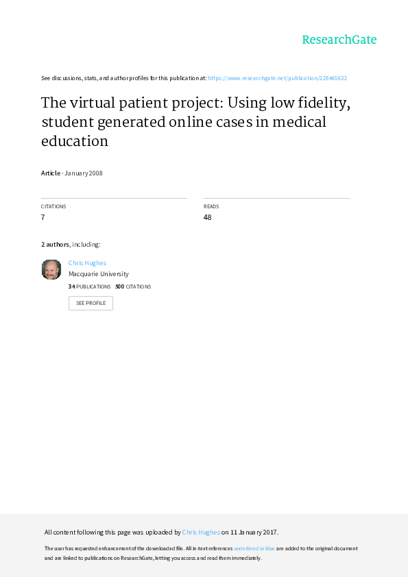 (PDF) The virtual patient project: Using low fidelity, student ...