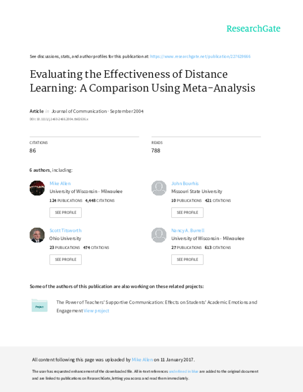 (PDF) Evaluating the Effectiveness of Distance Learning: A Comparison ...