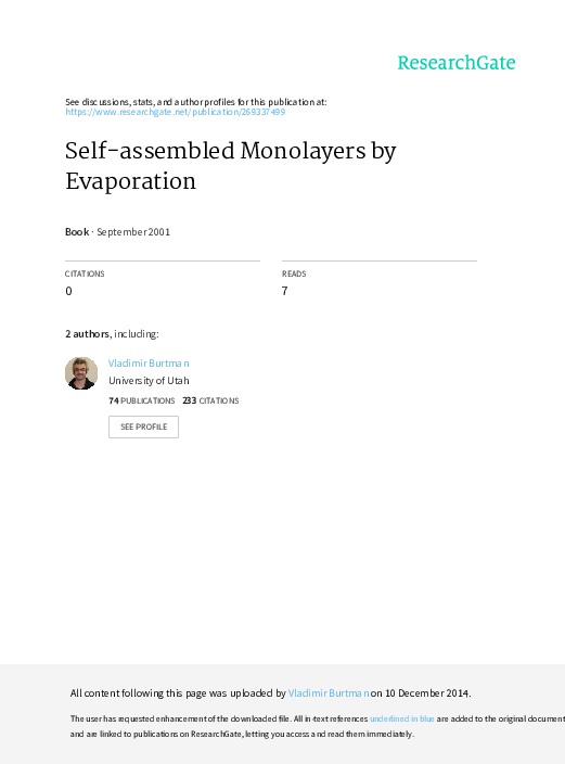 (PDF) Self-assembled Monolayers by Evaporation