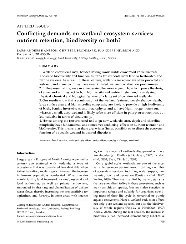 (PDF) Conflicting demands on wetland ecosystem services: nutrient ...