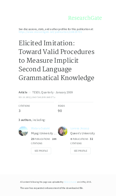 (PDF) Elicited Imitation: Toward Valid Procedures to Measure Implicit Second Language ...