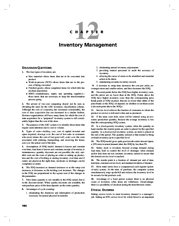 (PDF) Inventory Management DISCUSSION QUESTIONS