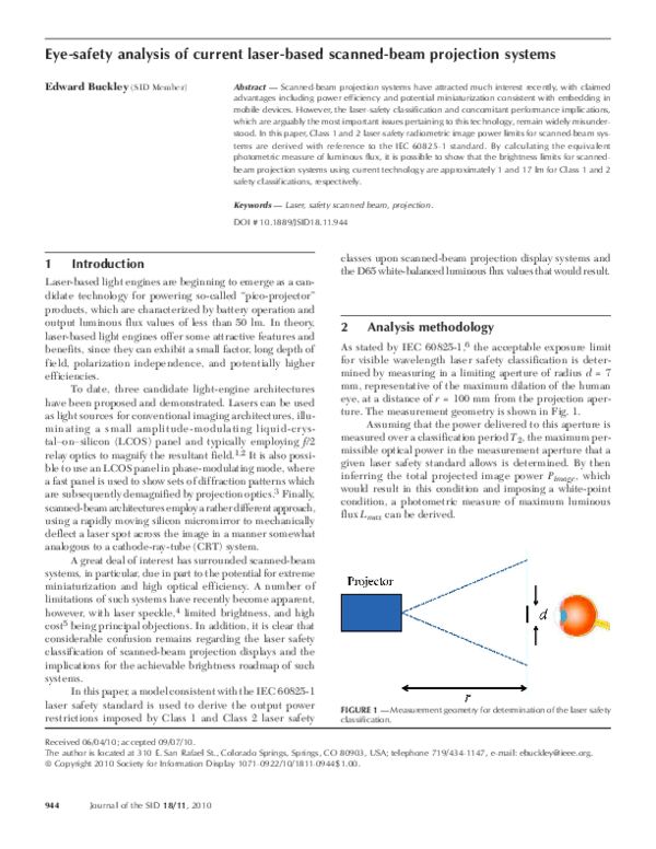 (PDF) Eye‐safety analysis of current laser‐based LCOS projection systems