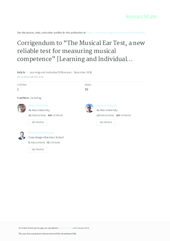 (PDF) Corrections to Musical Ear Test Consistency