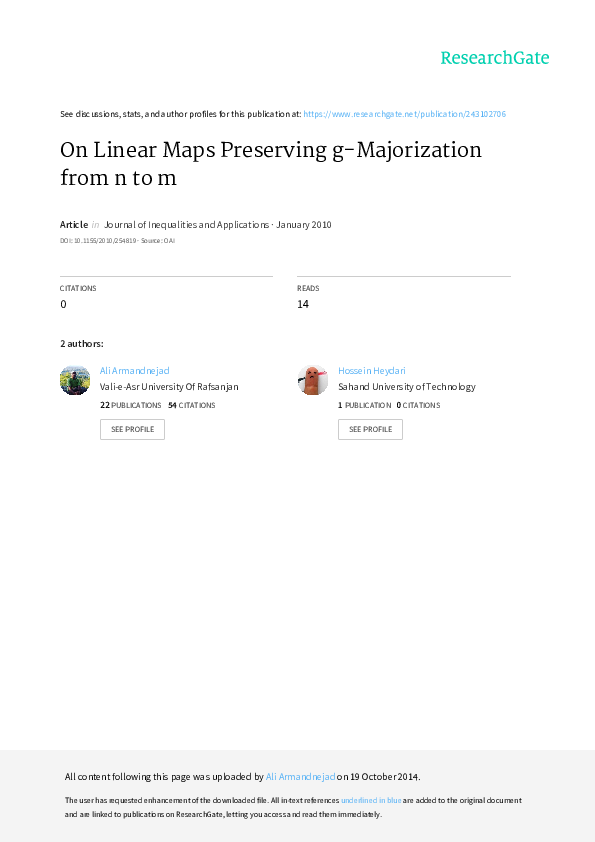 (PDF) On Linear Maps Preserving g-Majorization from 픽 n to 픽 m