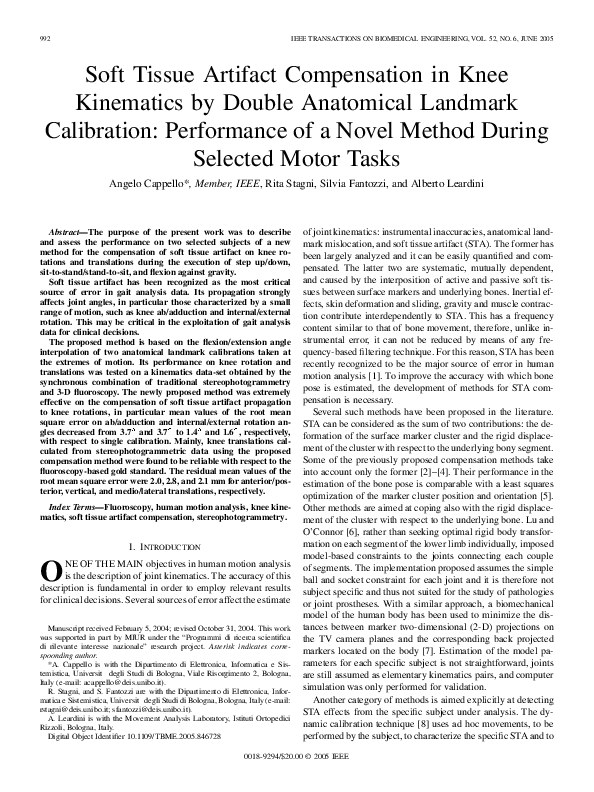 Pdf Soft Tissue Artifact Compensation In Knee Kinematics By Double Anatomical Landmark
