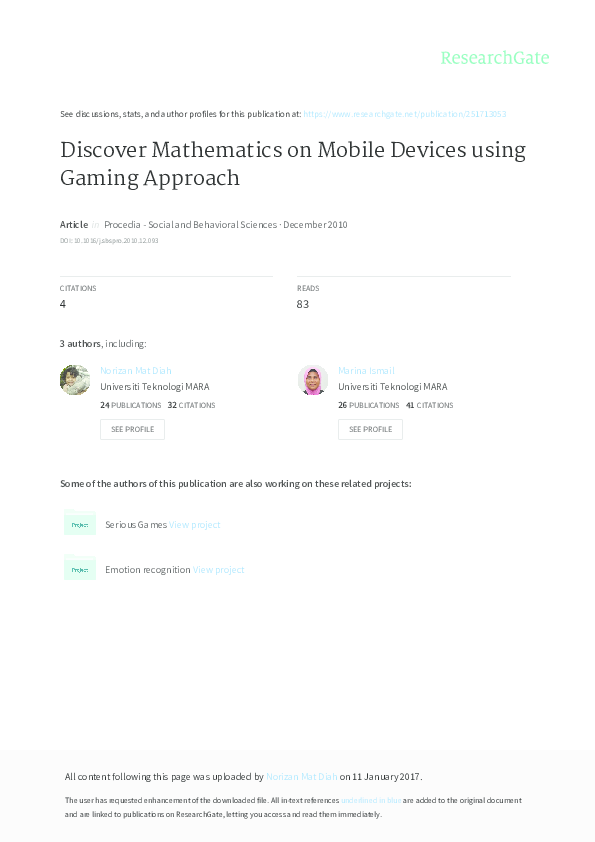 (PDF) Discover Mathematics on Mobile Devices using Gaming Approach