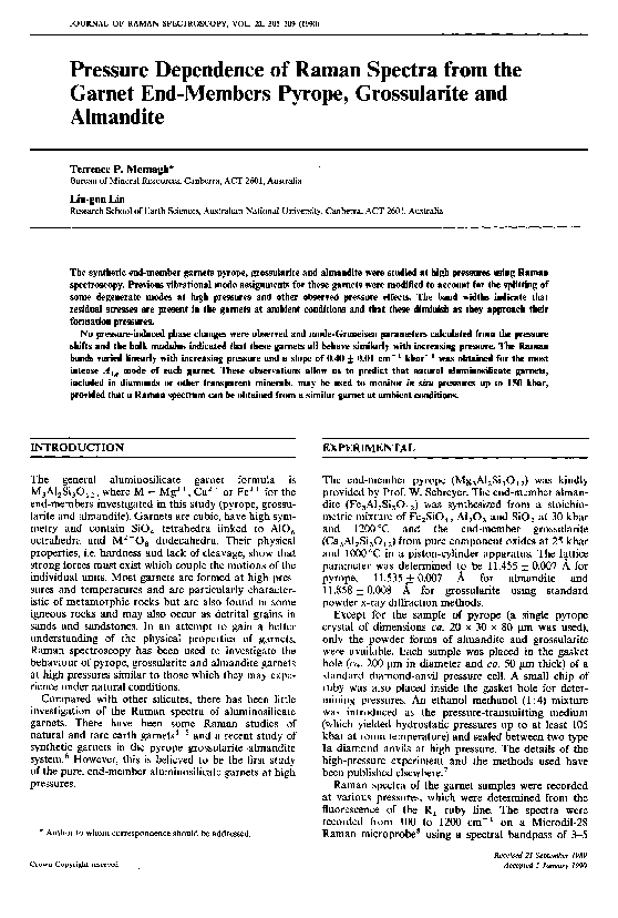(PDF) Pressure dependence of Raman spectra from the garnet end‐members ...