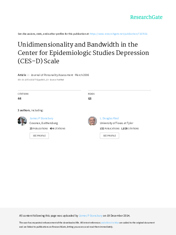 (PDF) Unidimensionality and Bandwidth in the Center for Epidemiologic ...