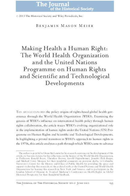 (PDF) Making Health a Human Right: The World Health Organisation and ...