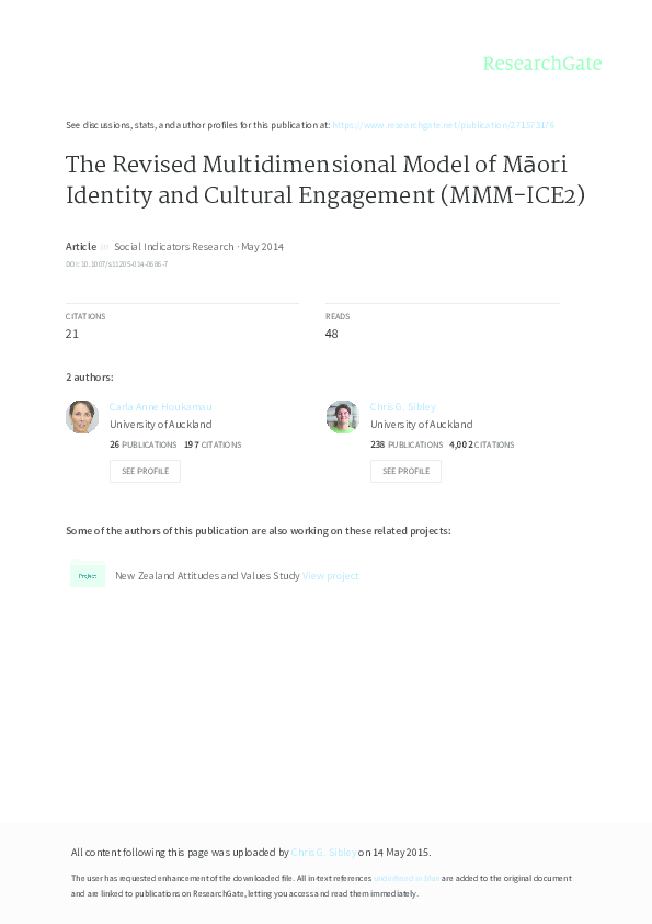 (PDF) The Revised Multidimensional Model of Māori Identity and Cultural ...