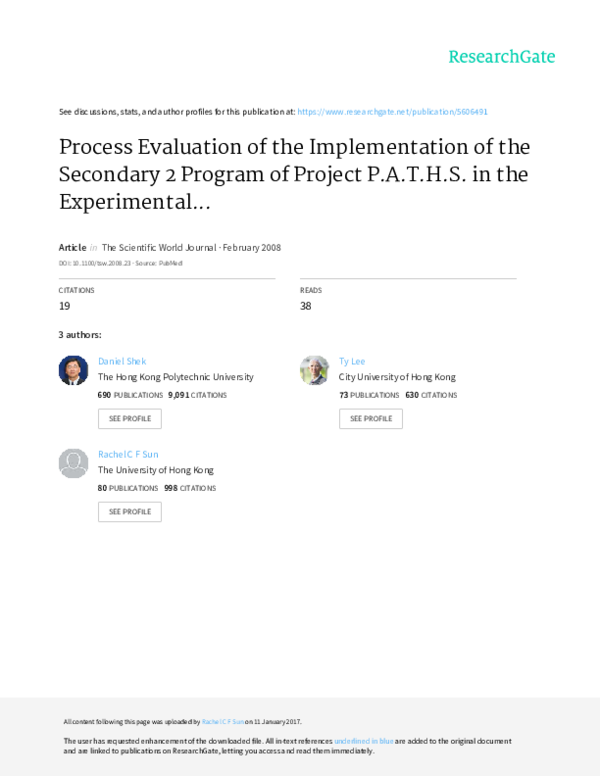(PDF) Process evaluation of the implementation of the Secondary 2 ...