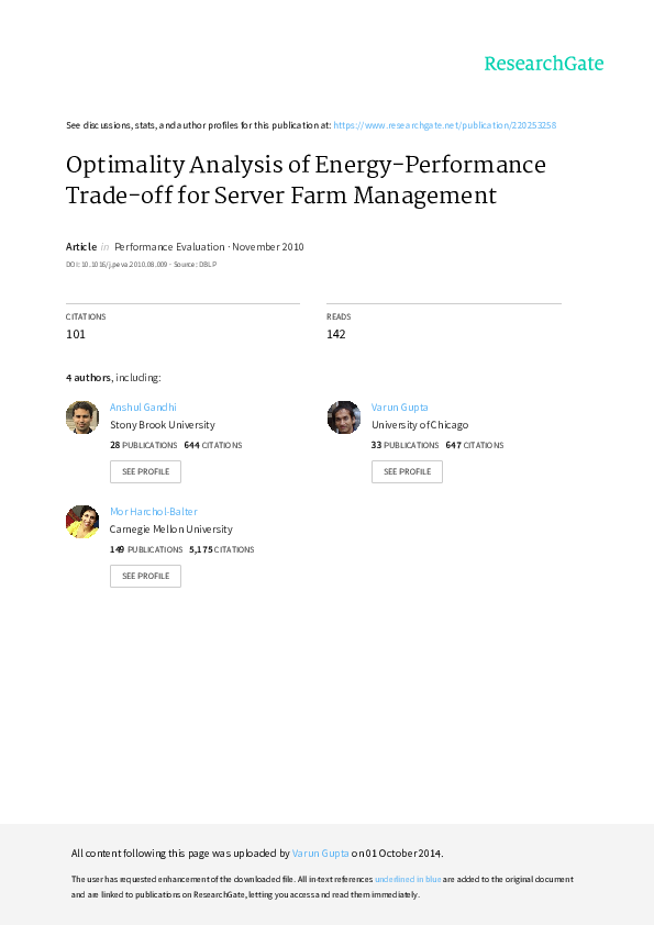 Pdf Optimality Analysis Of Energy Performance Trade Off For Server Farm Management