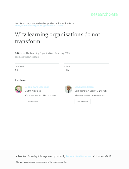 (PDF) Why learning organisations do not transform