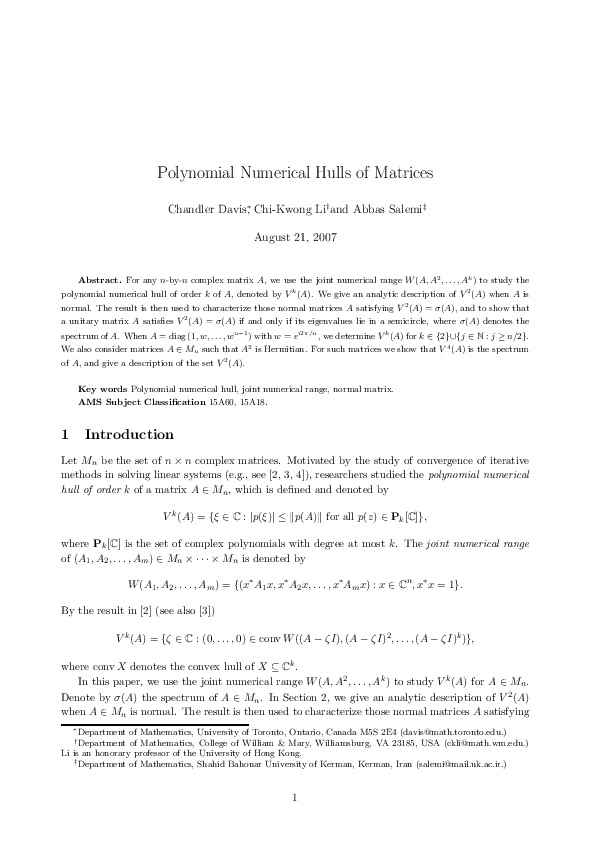 (PDF) Polynomial numerical hulls of matrices