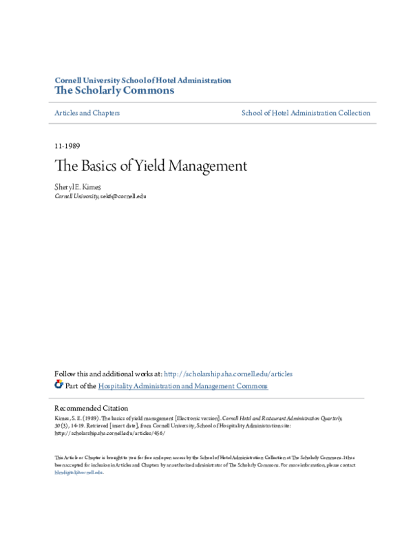 (PDF) The basics of yield management