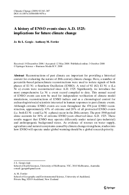 (PDF) A history of ENSO events since AD 1525: implications for future ...