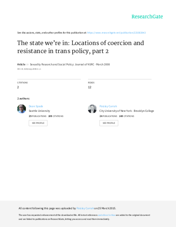 (PDF) The state we're in: Locations of coercion and resistance in trans ...
