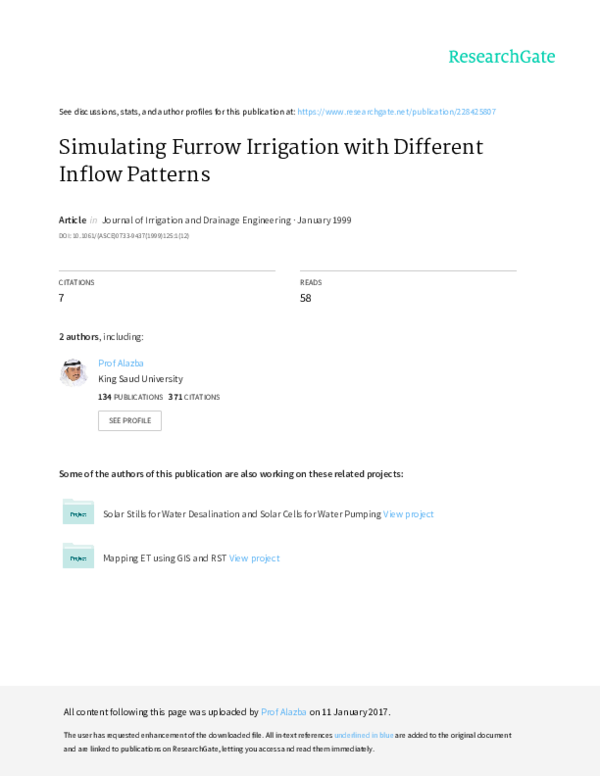 (PDF) Furrow Irrigation: Inflow Patterns and Efficiency