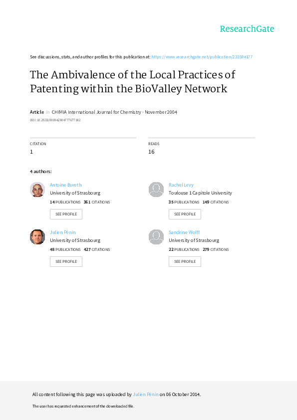 (PDF) The ambivalence of the local practices of patenting within the ...
