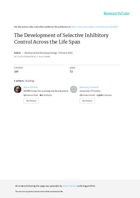 (PDF) The development of selective inhibitory control across the life span.