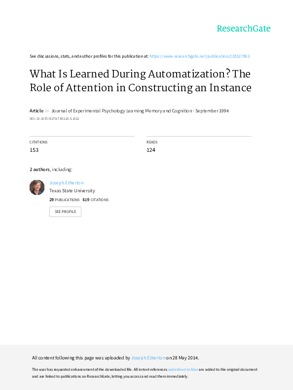 (PDF) What is learned during automatization? The role of attention in constructing an instance.
