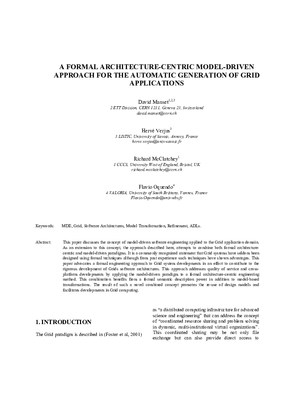 (PDF) A Formal Architecture-Centric Model-Driven Approach for the Automatic Generation of Grid ...