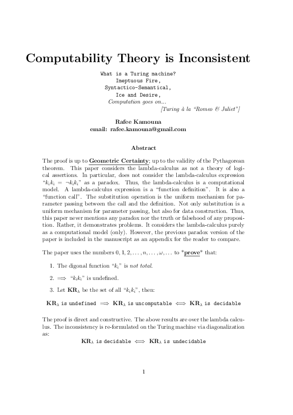 (PDF) Computability and Complexity Theories are is Inconsistent
