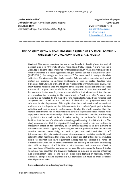 (PDF) USE OF MULTIMEDIA IN TEACHING AND LEARNING OF POLITICAL SCIENCE IN